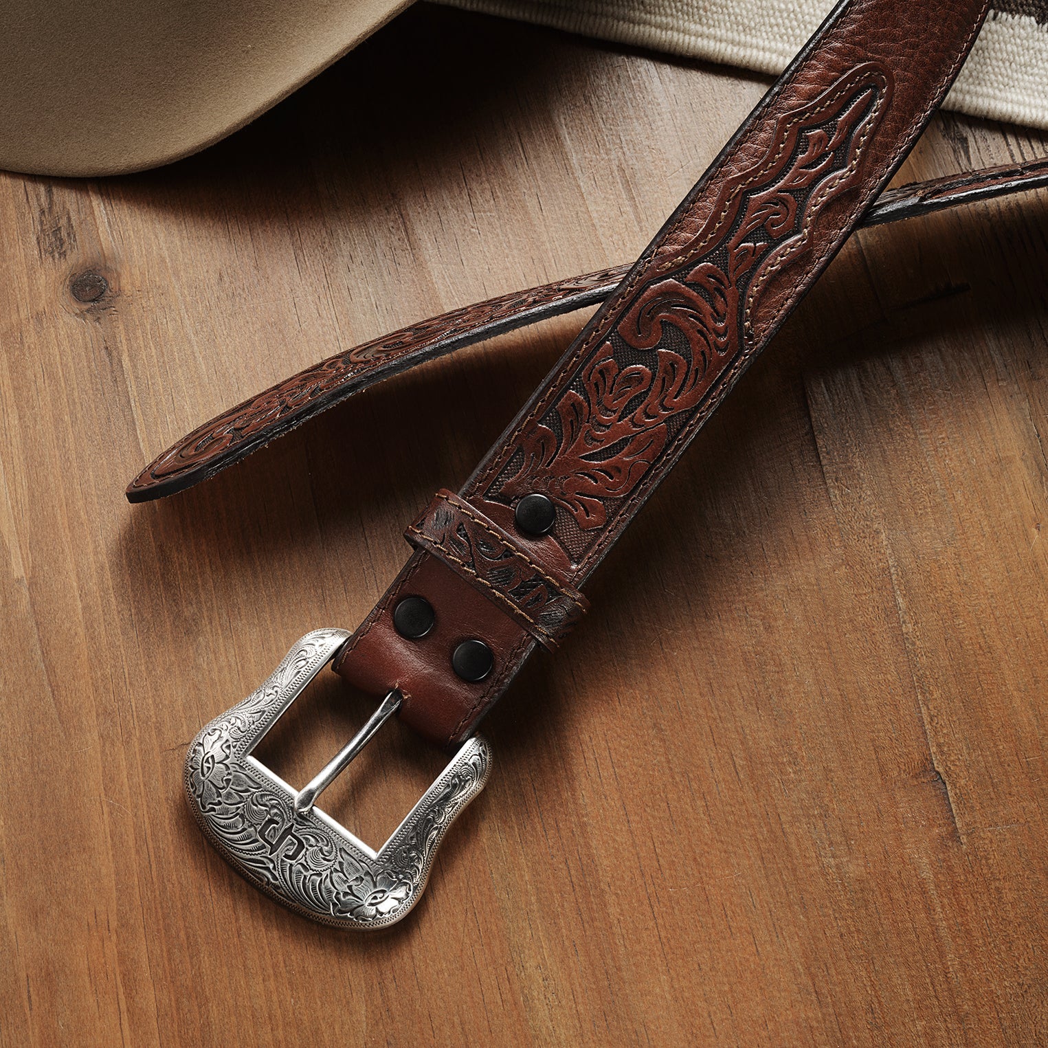 Bison Leather Tooled Tab Belt – Adams Tack
